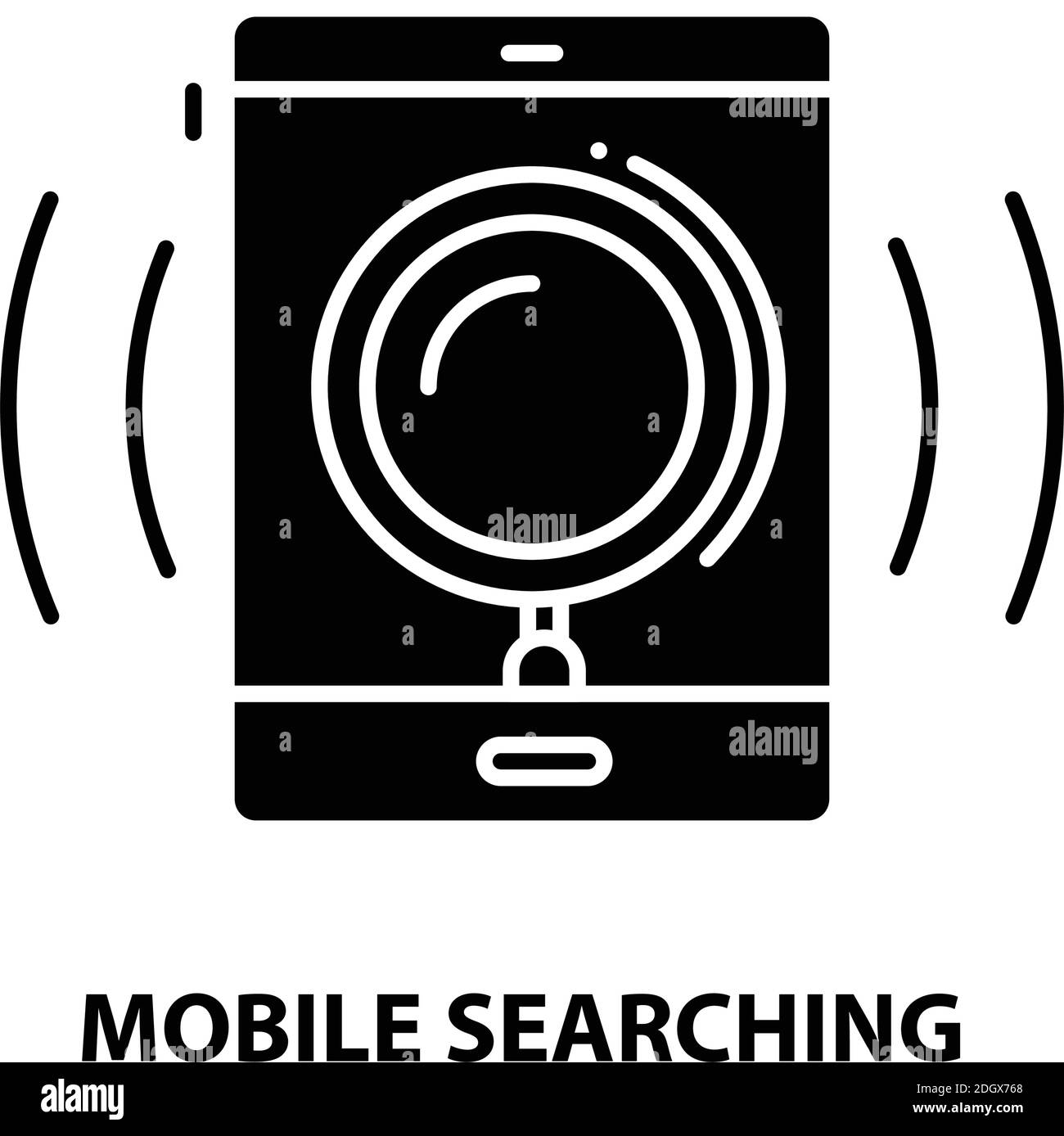 mobile searching icon, black vector sign with editable strokes, concept ...