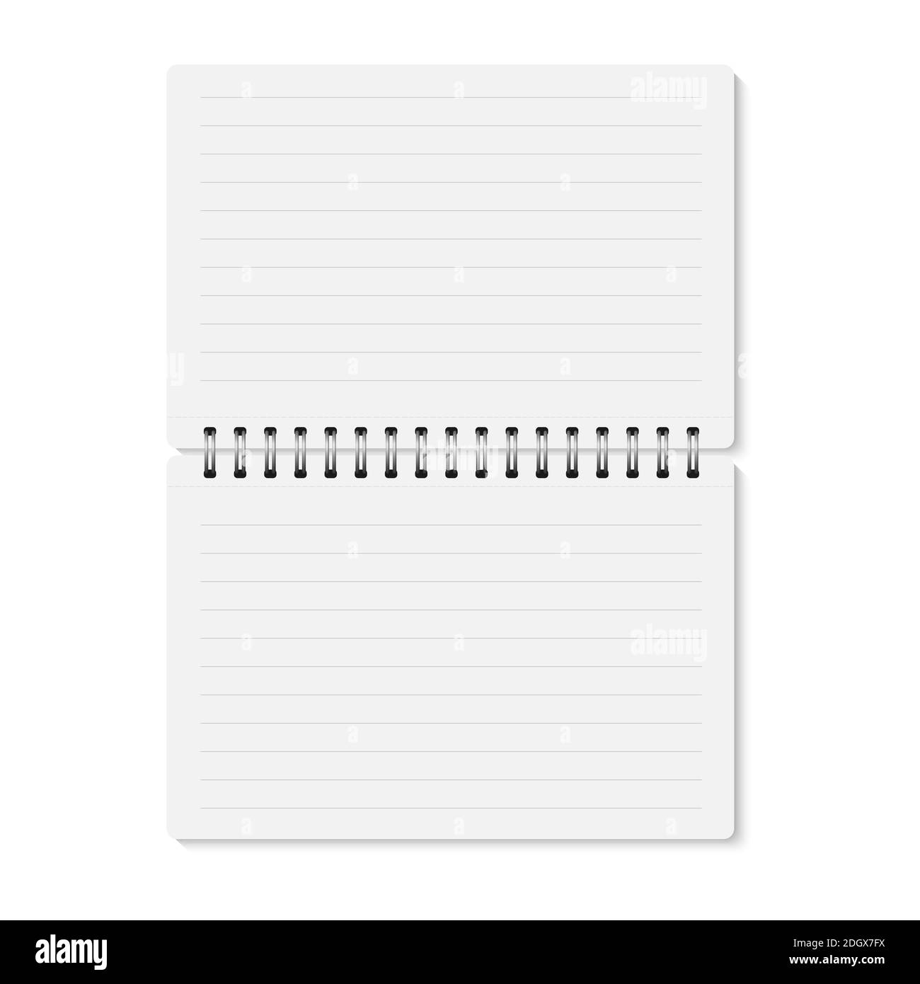 Vector white realistic opened spiral bound notebook. Horizontal blank ...