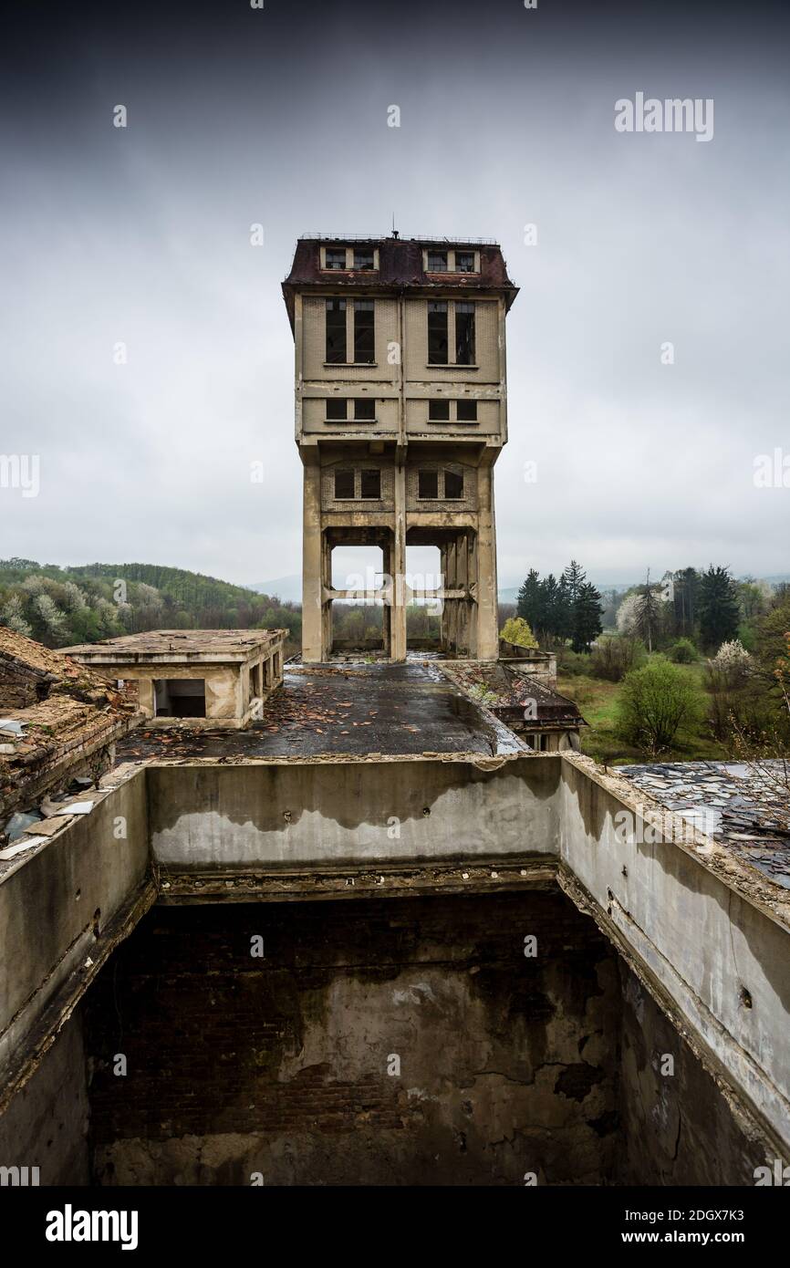 abandoned mine tower in hungary Stock Photo - Alamy