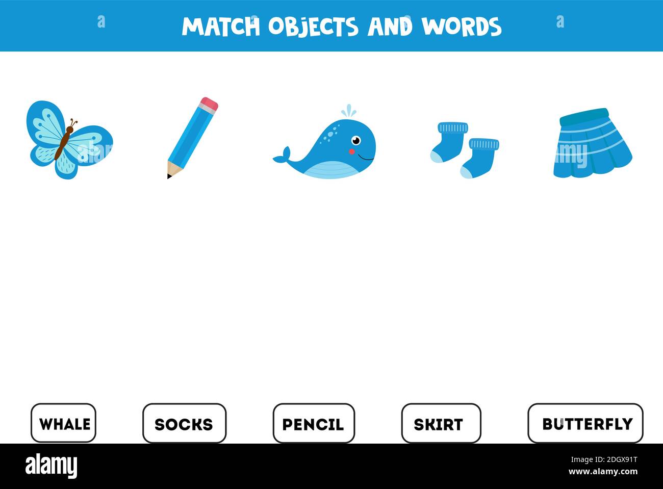 Match blue objects with written words. Practicing reading Stock Vector ...