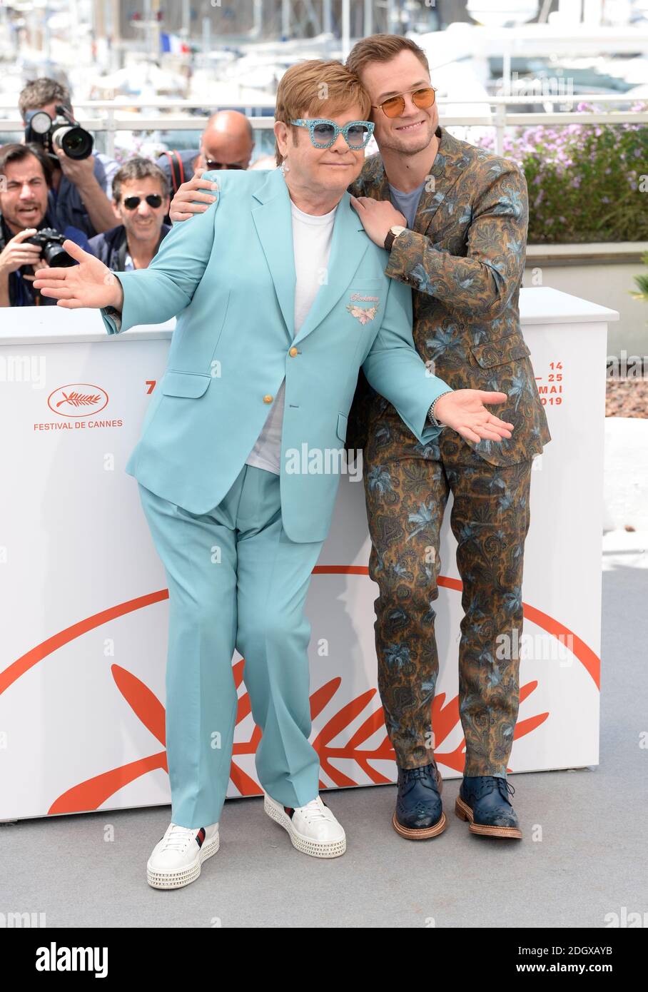 Elton John (left) and Taron Egerton at the Rocketman photocall, the ...