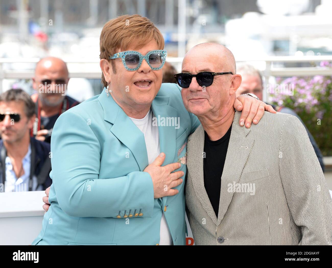 Elton John (left) and Bernie Taupin at the Rocketman photocall, the ...
