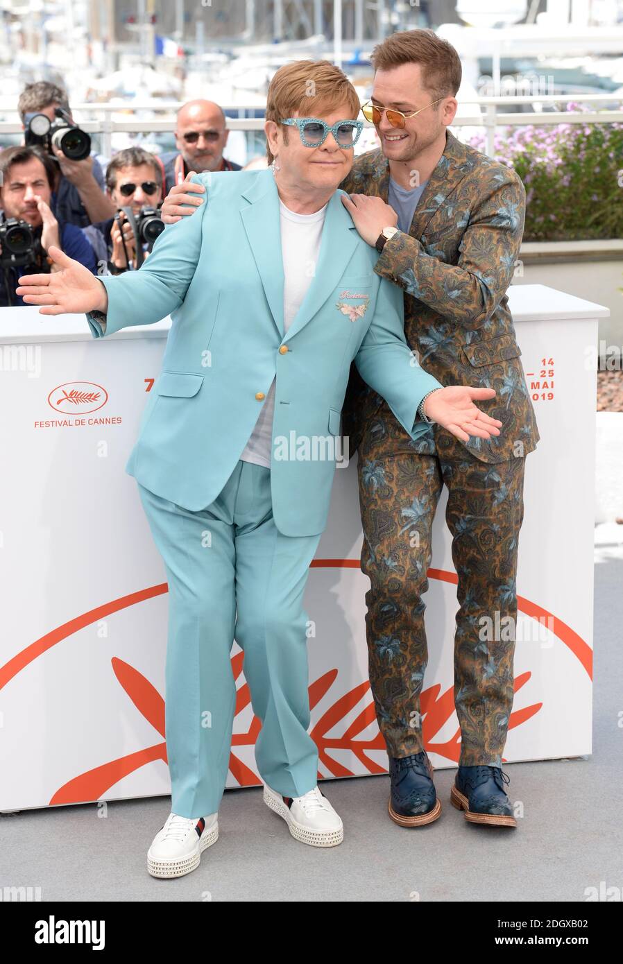 Elton John (left) and Taron Egerton at the Rocketman photocall, the ...