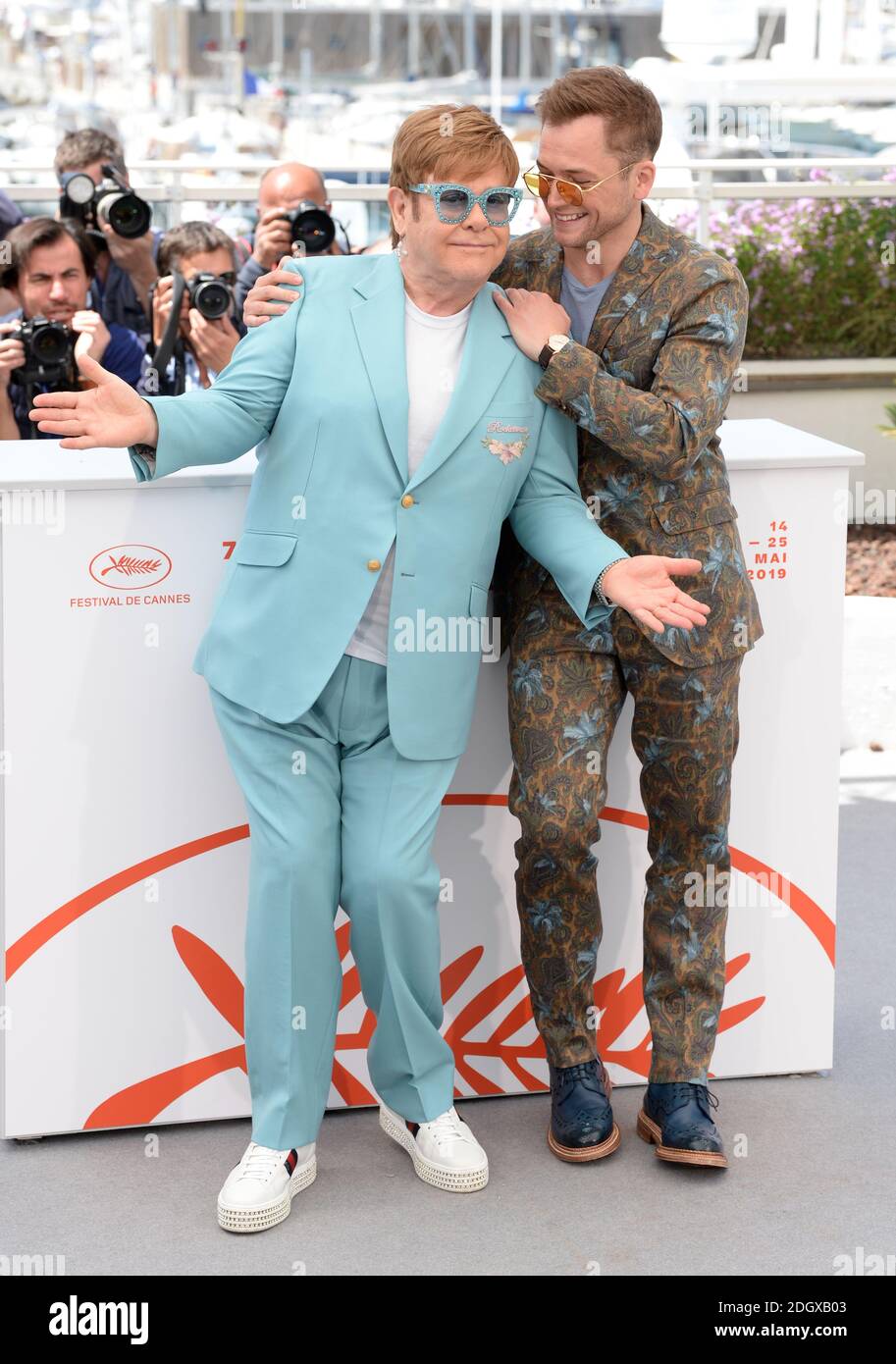 Elton John (left) and Taron Egerton at the Rocketman photocall, the ...