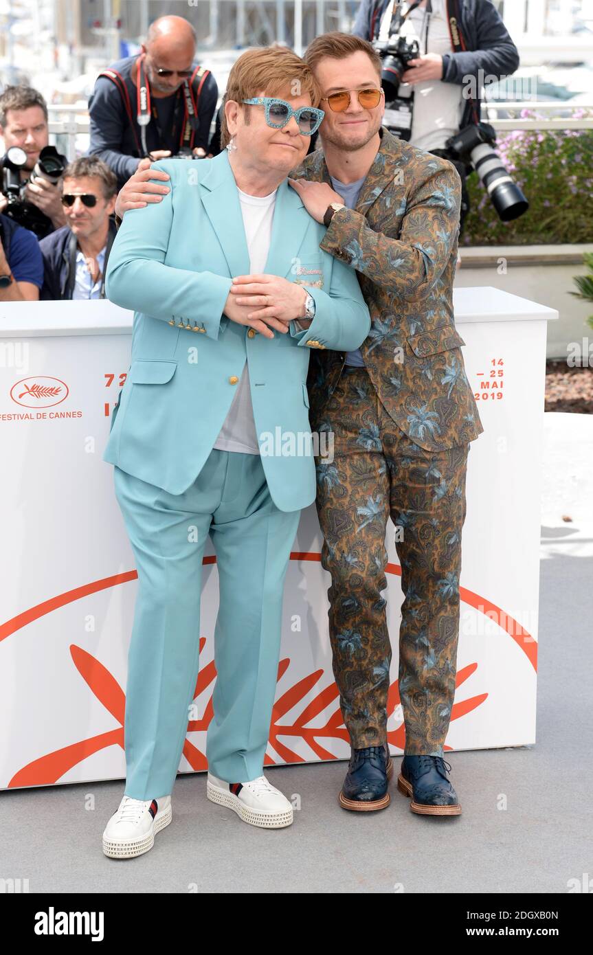Elton John (left) and Taron Egerton at the Rocketman photocall, the ...