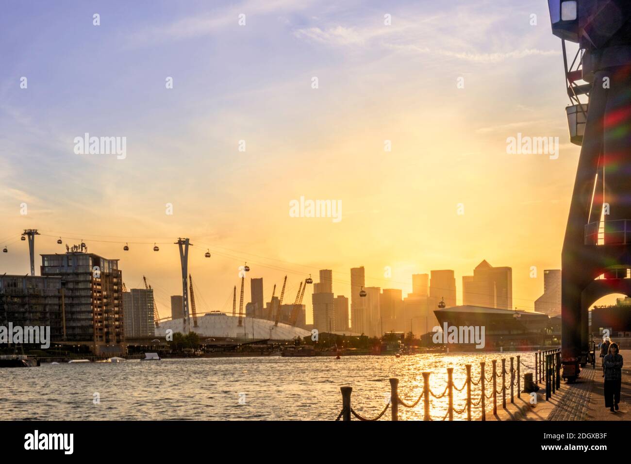 London, Newham, Royal Victoria Docks, skyline of Docklands financial ...
