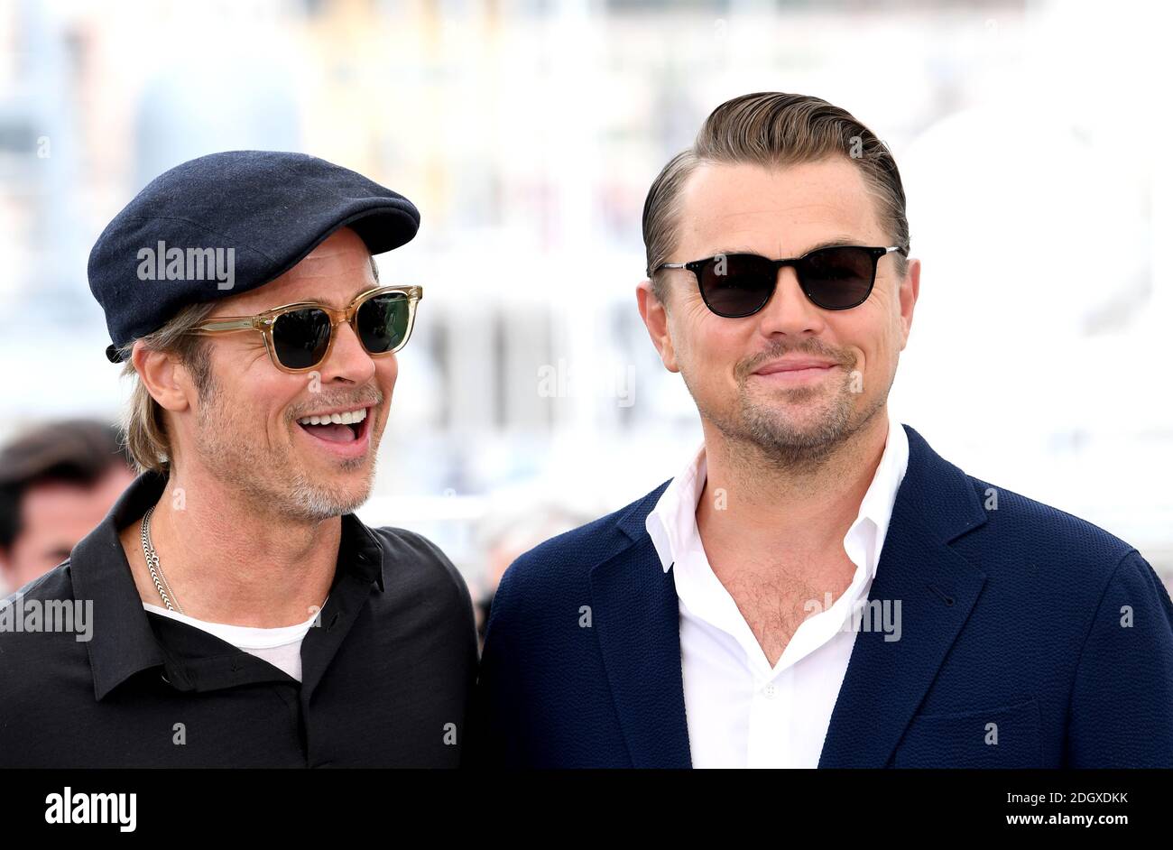 Brad Pitt (left) and Leonardo DiCaprio attending the Once Upon a Time ...