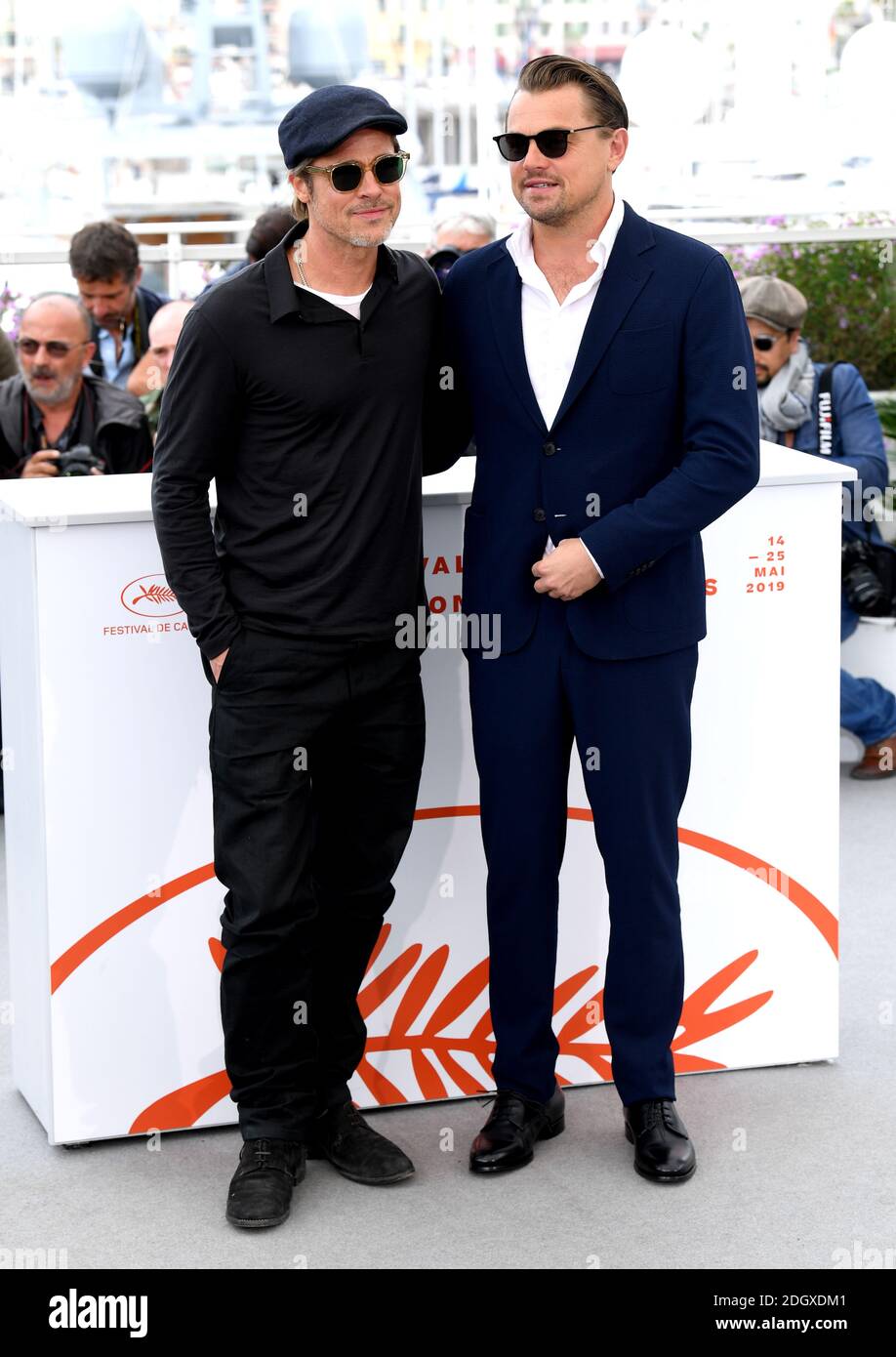 Brad Pitt (left) and Leonardo DiCaprio attending the Once Upon a Time in Hollywood Photocall ...