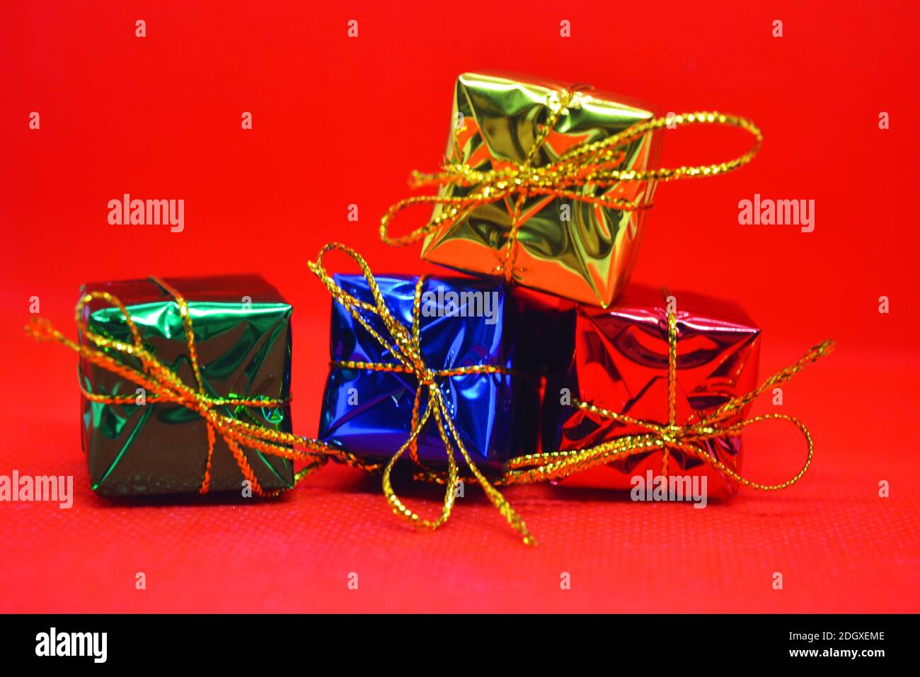 Bright, colorful, shiny packaging, boxes with festive and New Year's ...