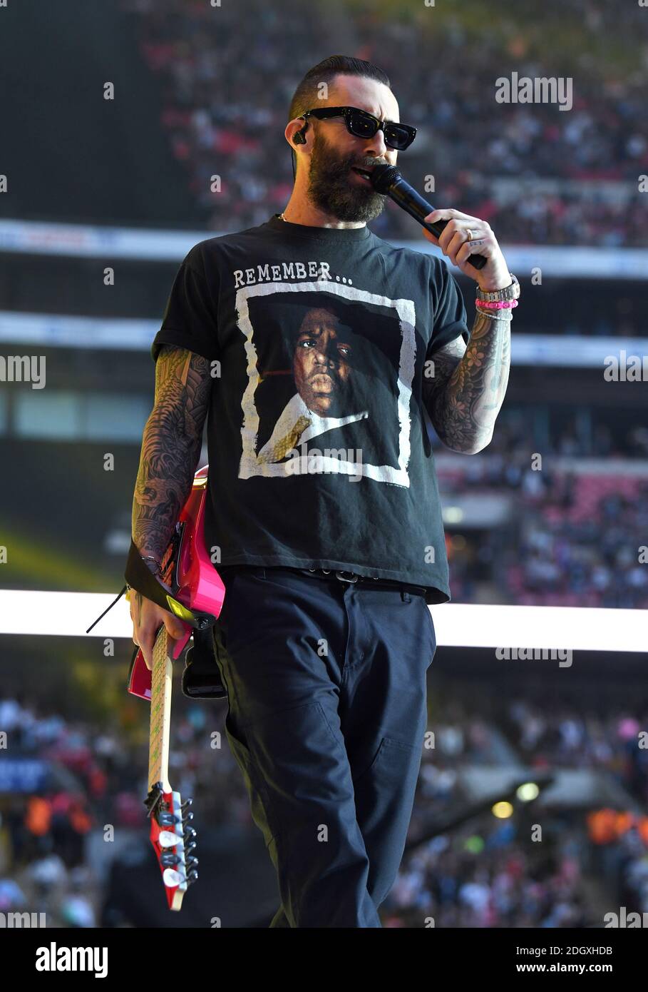 Adam Levine of Maroon 5 on stage during Capital's Summertime Ball. The ...