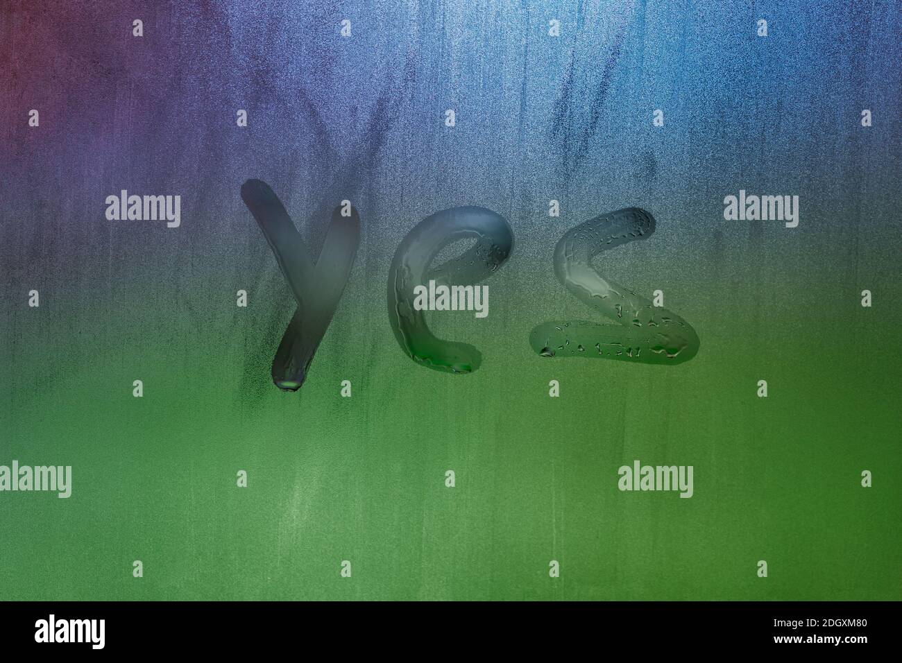 word yes handwritten on foggy window glass surface Stock Photo - Alamy