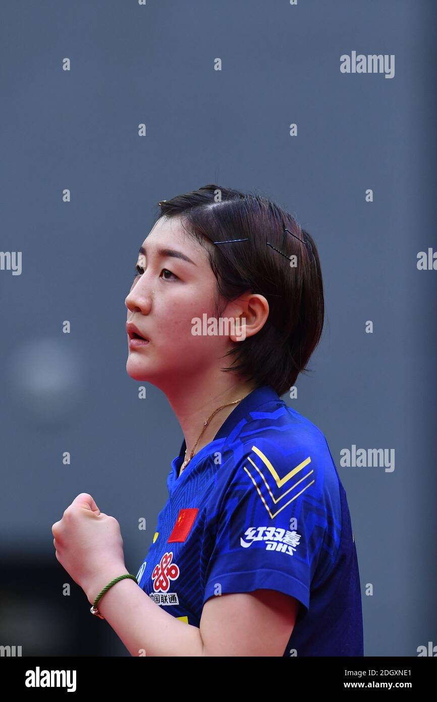 Chinese table tennis player Chen Meng plays against Chinese table ...