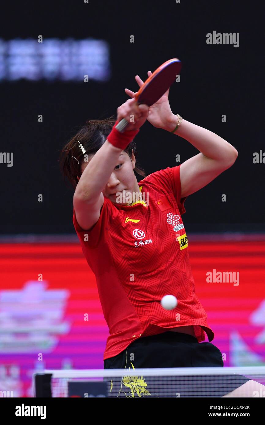 Chinese table tennis player Chen Meng plays against former Chinese, now ...