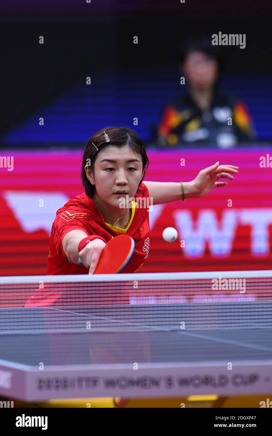 Chinese table tennis player Chen Meng plays against former Chinese, now ...