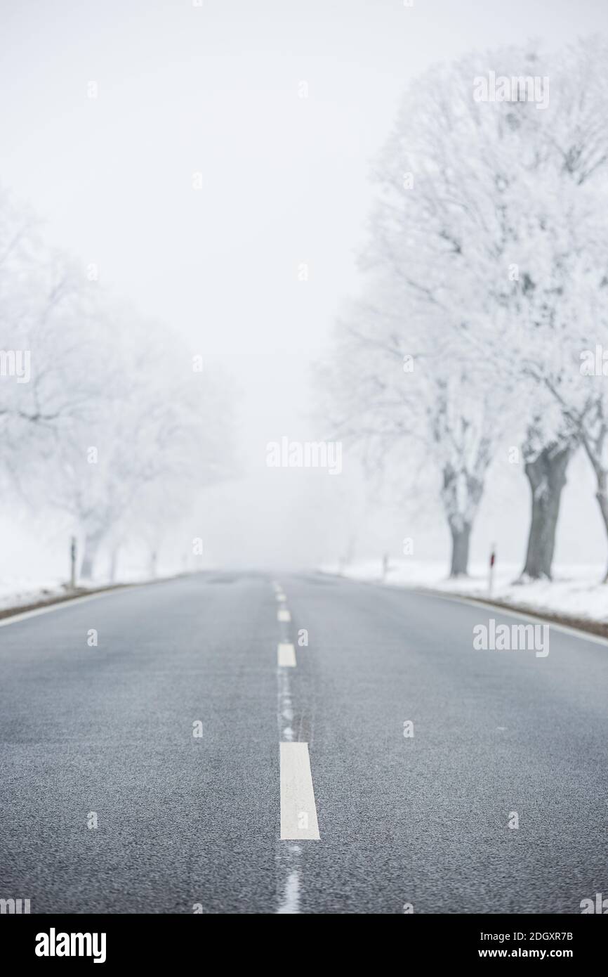winter road with snowy landscape Stock Photo - Alamy
