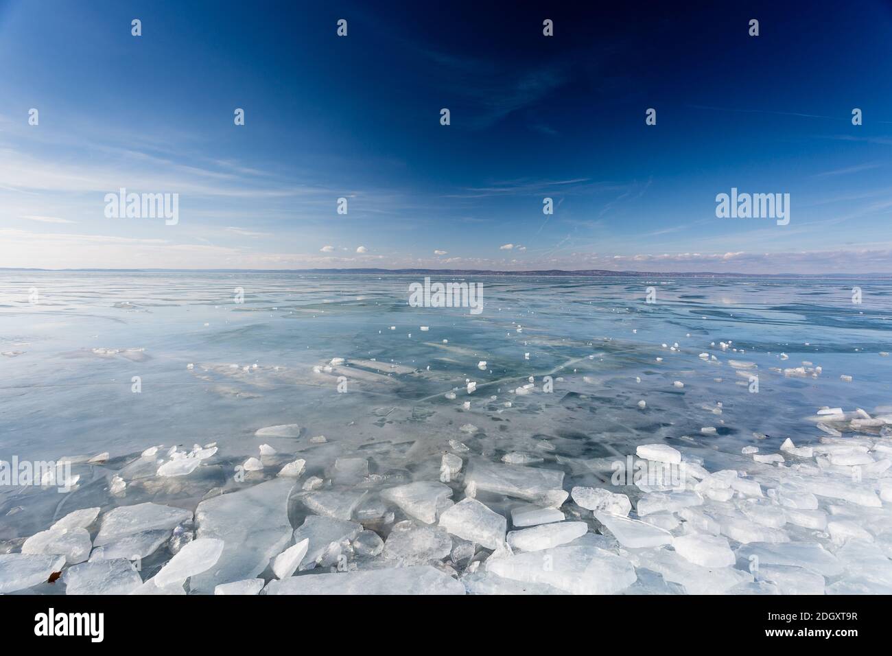 frozen lake Balaton with beautiful sky Stock Photo - Alamy