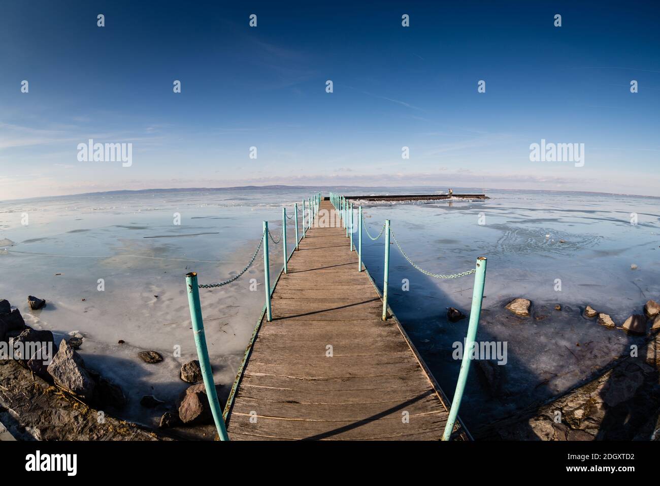 frozen lake Balaton with beautiful sky Stock Photo - Alamy