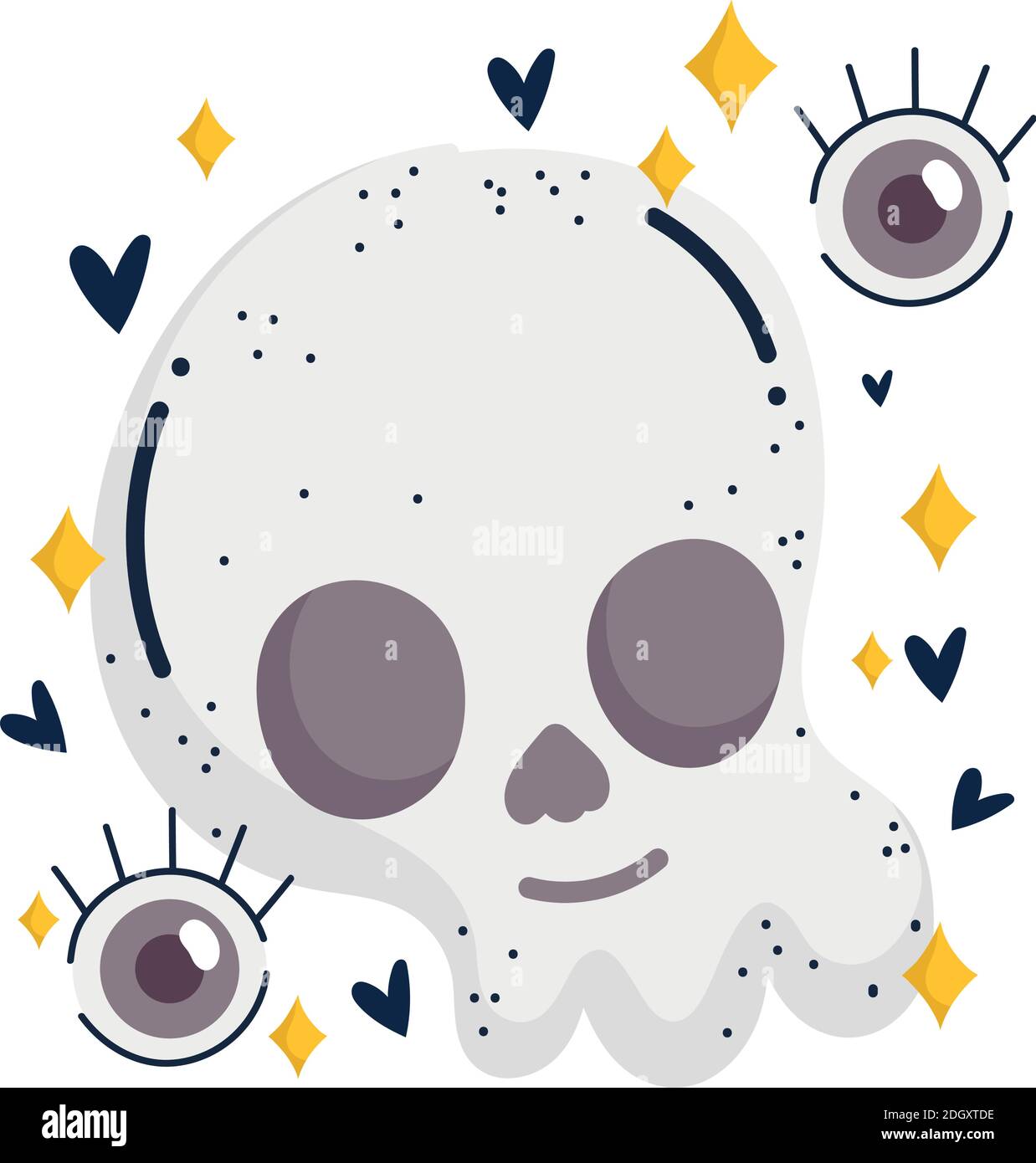 magic cartoon skull and eyes fantasy cartoon vector illustration Stock ...