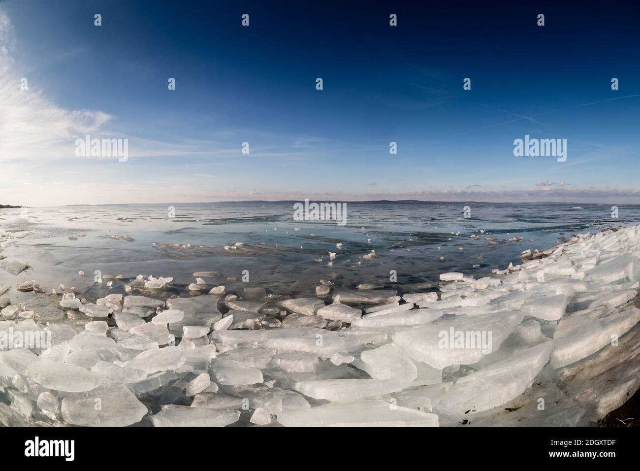 frozen lake Balaton with beautiful sky Stock Photo - Alamy