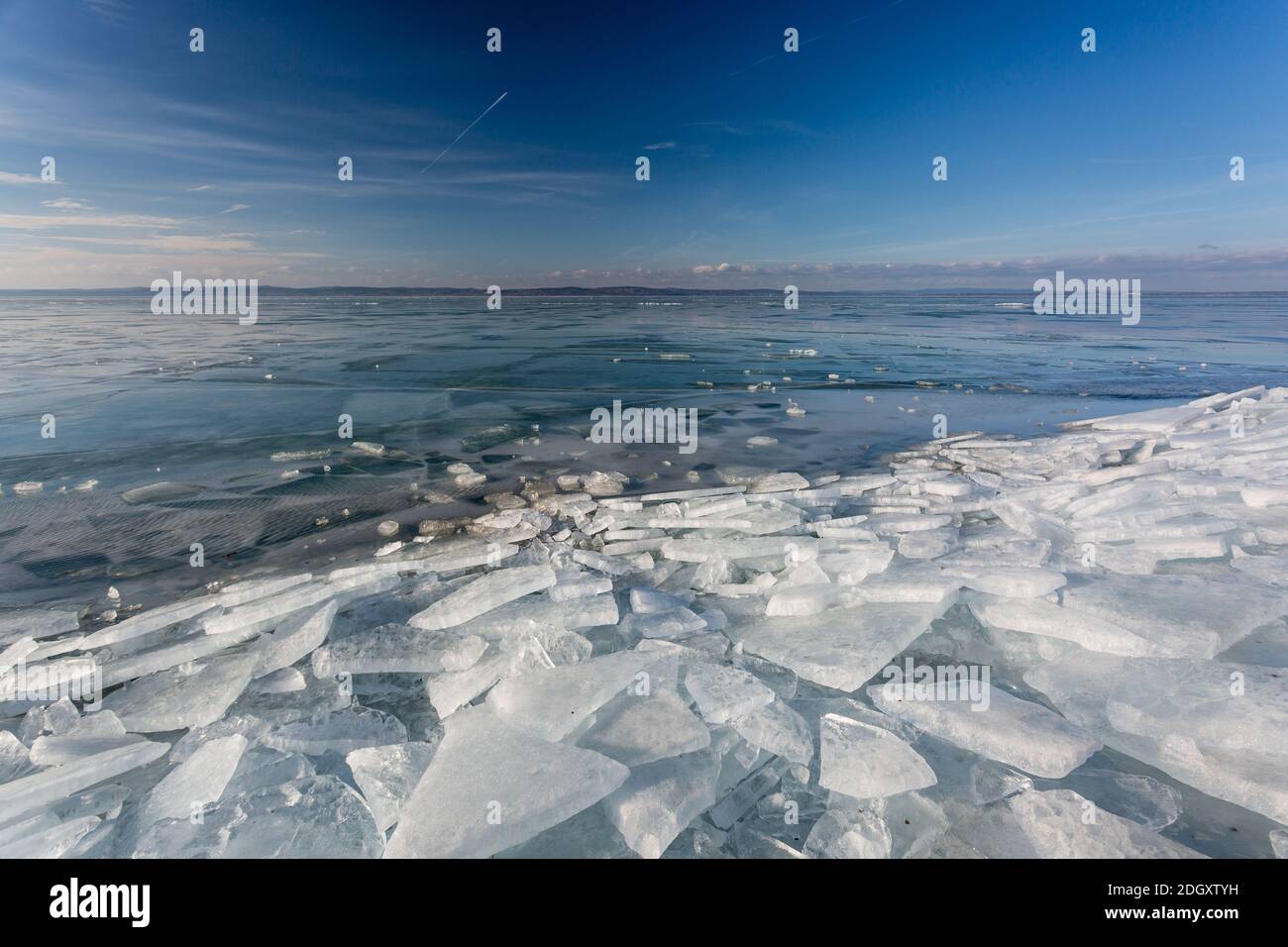 frozen lake Balaton with beautiful sky Stock Photo - Alamy