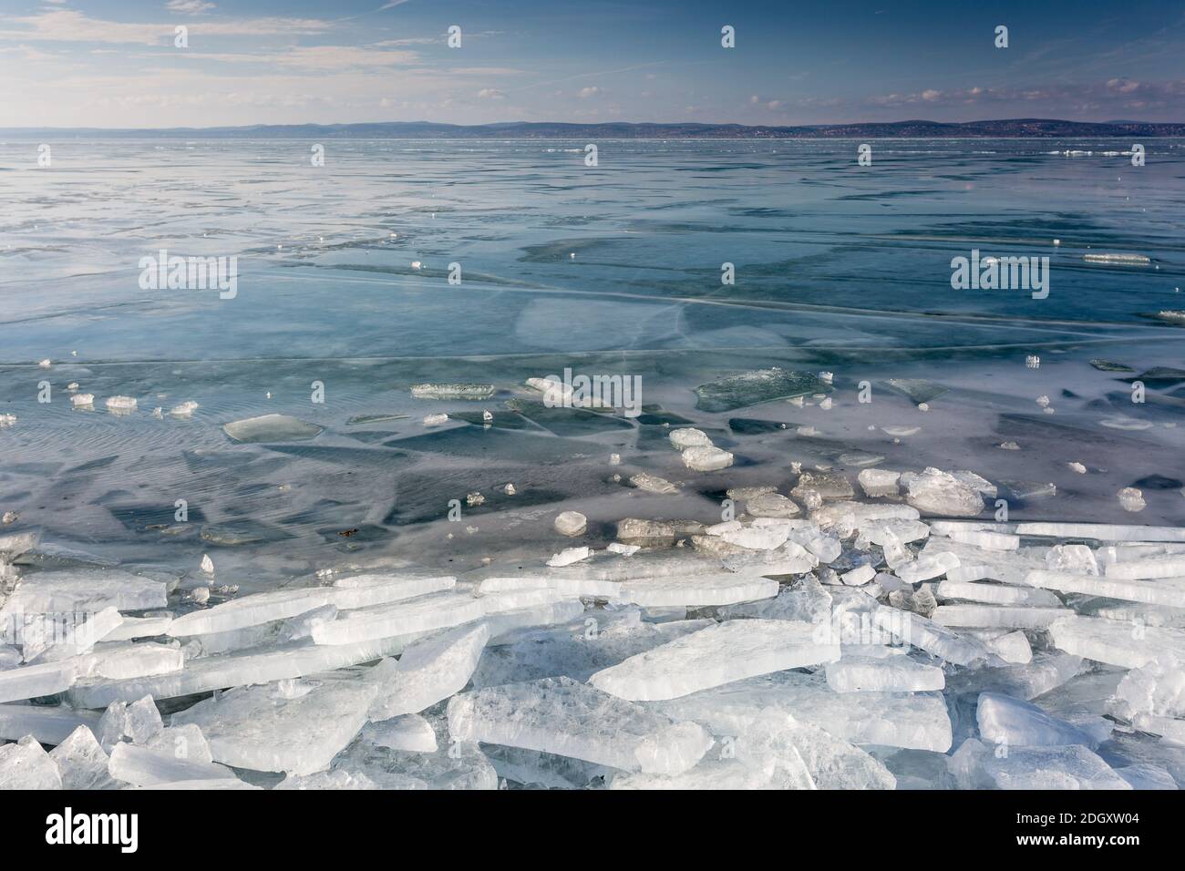 frozen lake Balaton with beautiful sky Stock Photo - Alamy