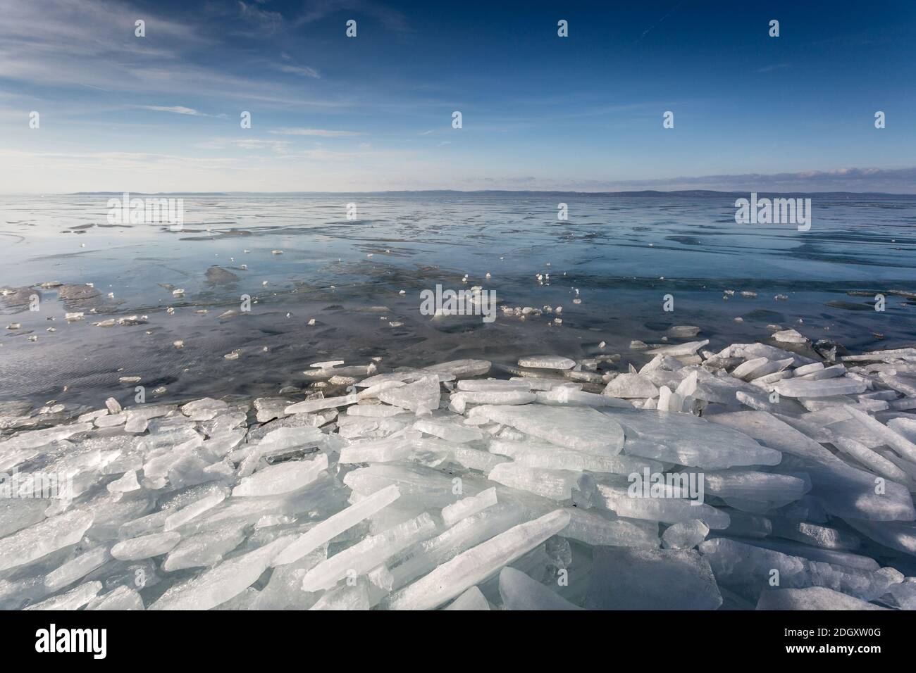 frozen lake Balaton with beautiful sky Stock Photo - Alamy