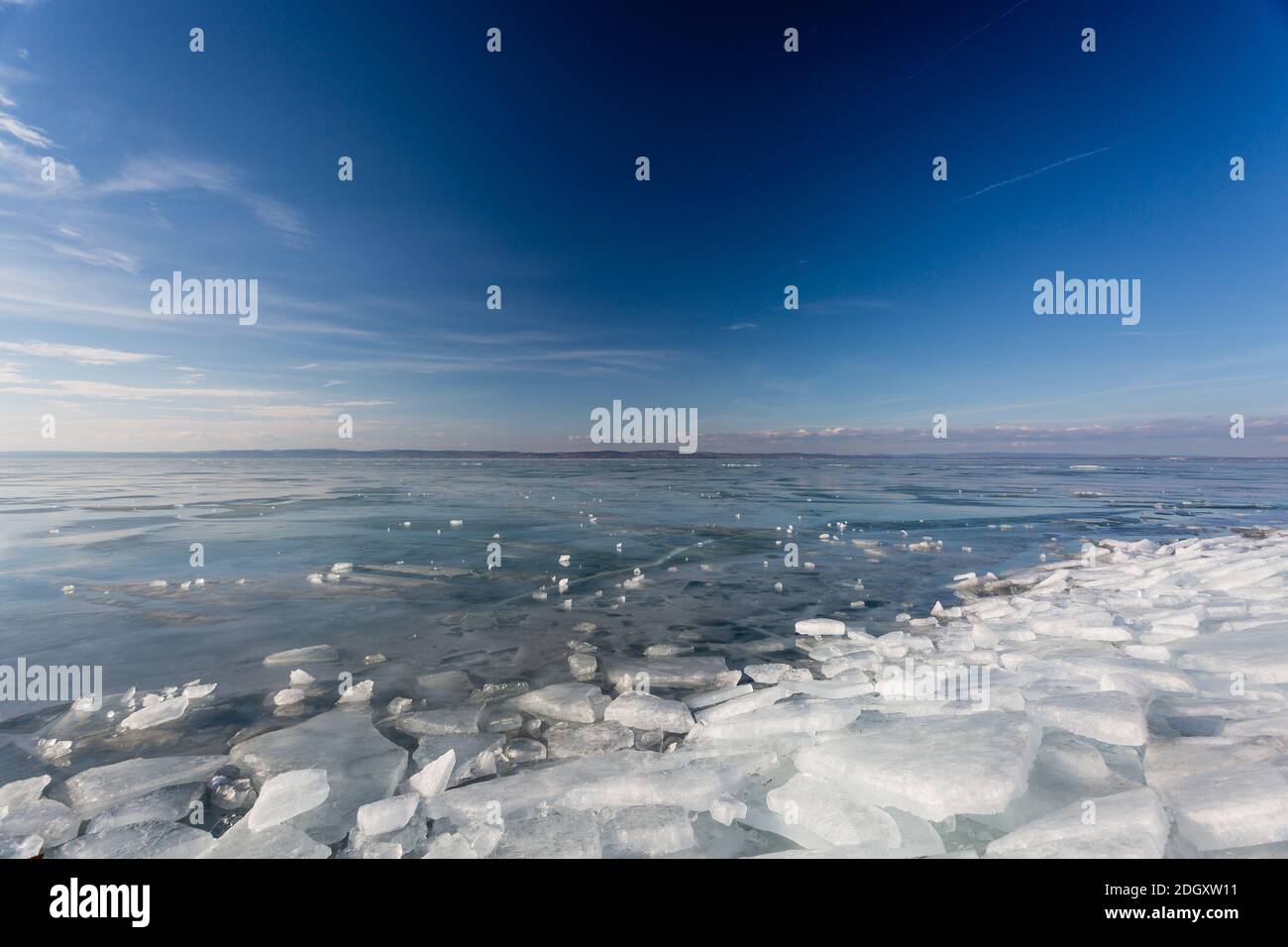 frozen lake Balaton with beautiful sky Stock Photo - Alamy