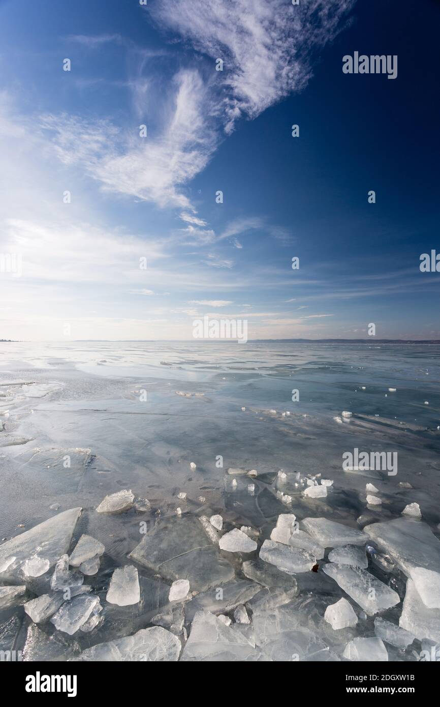 frozen lake Balaton with beautiful sky Stock Photo - Alamy
