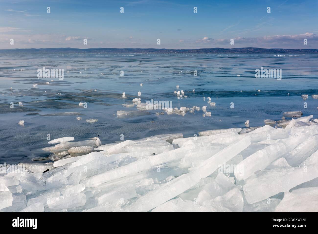frozen lake Balaton with beautiful sky Stock Photo - Alamy