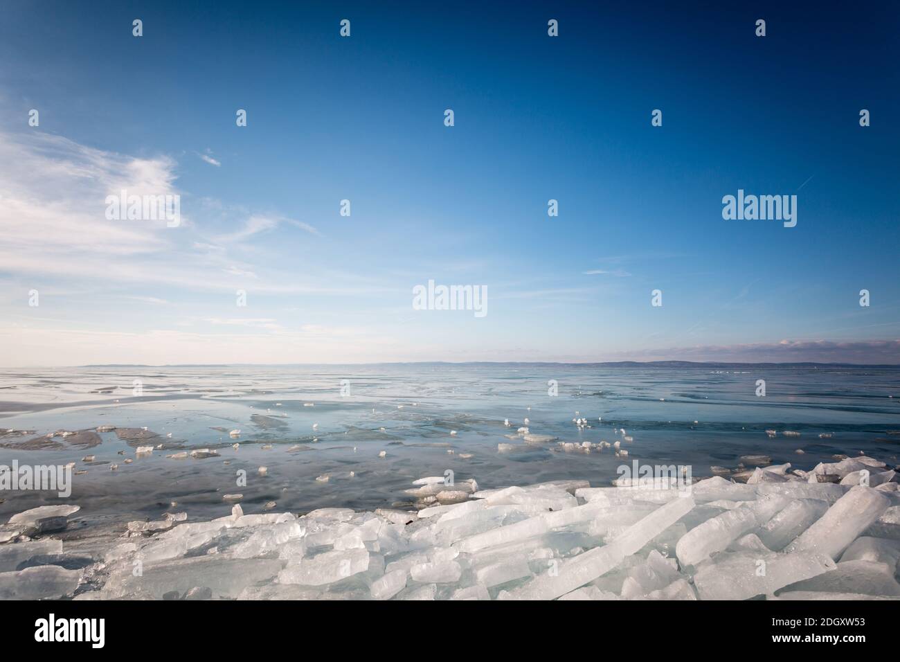 frozen lake Balaton with beautiful sky Stock Photo - Alamy