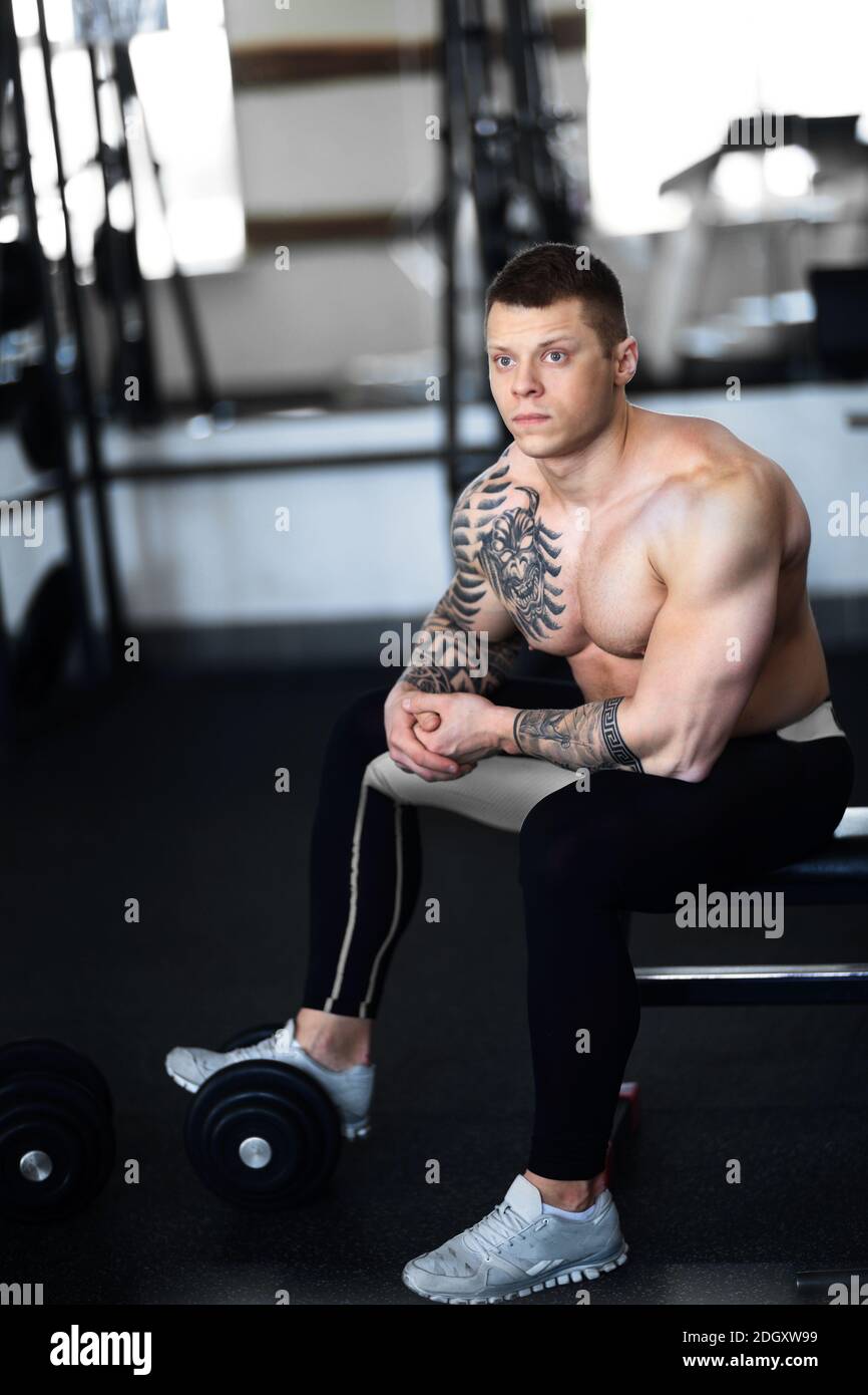 Male bodybuilder in sitting on hi-res stock photography and images - Alamy