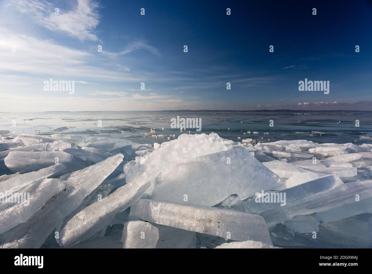 frozen lake Balaton with beautiful sky Stock Photo - Alamy