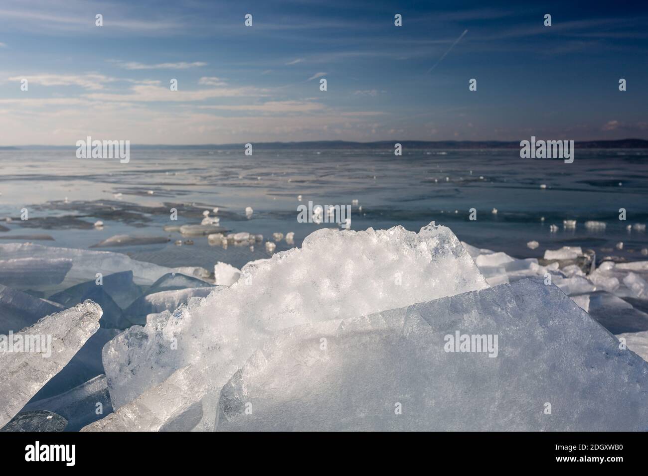 frozen lake Balaton with beautiful sky Stock Photo - Alamy