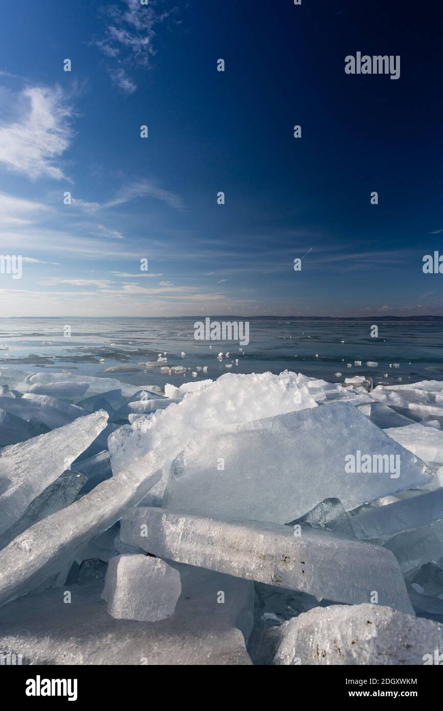 frozen lake Balaton with beautiful sky Stock Photo - Alamy