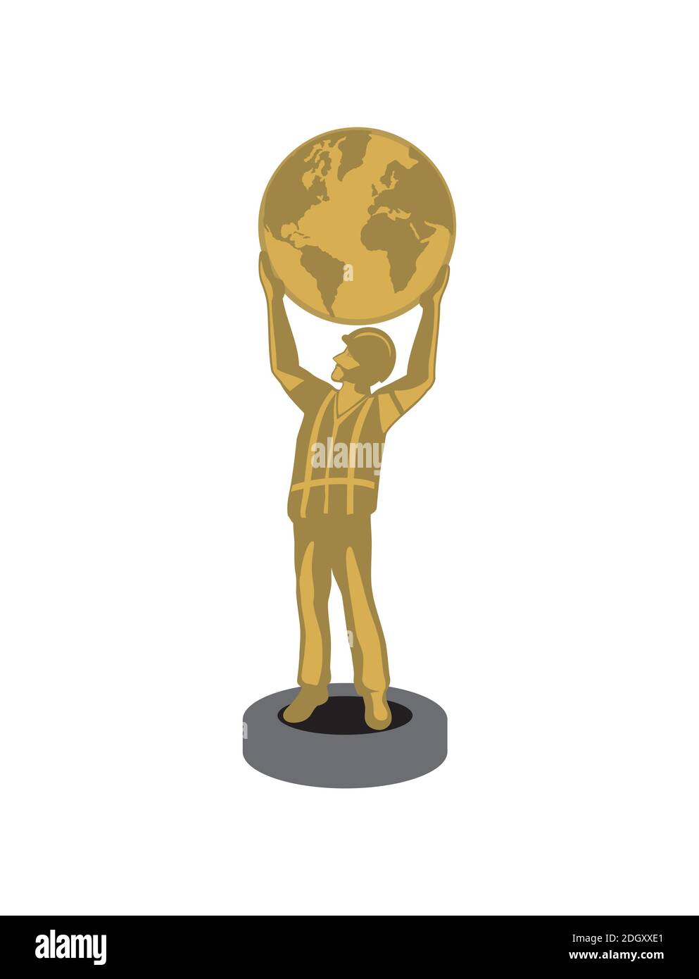 Construction Trophy worker holding globe design illustration Stock ...