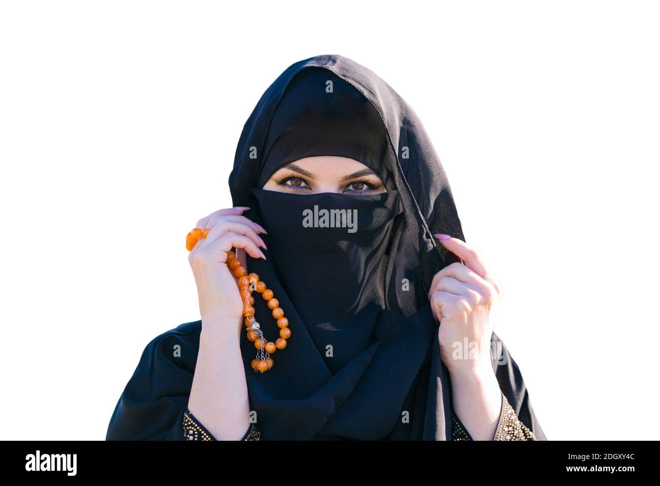 Islamic woman in traditional dress on a white background. Isolated ...
