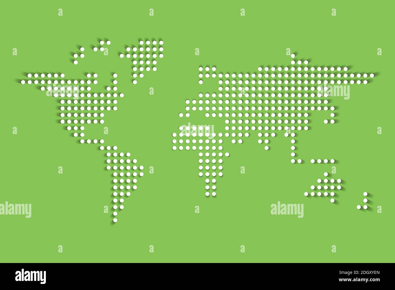 Dotted World map. White dots with dropped shadow on green background ...