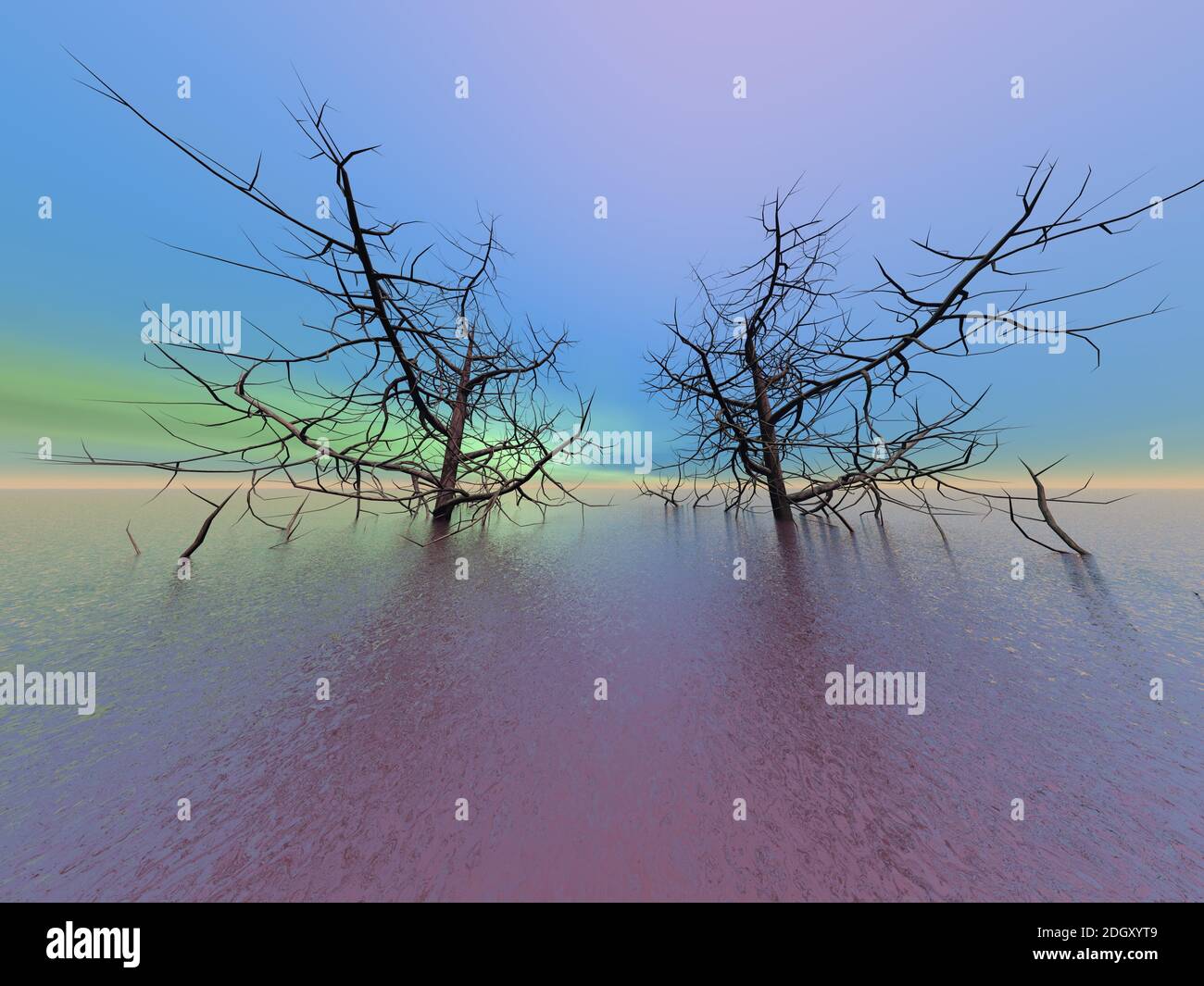 Beautiful ocean view with two large trees - 3d rendering Stock Photo ...
