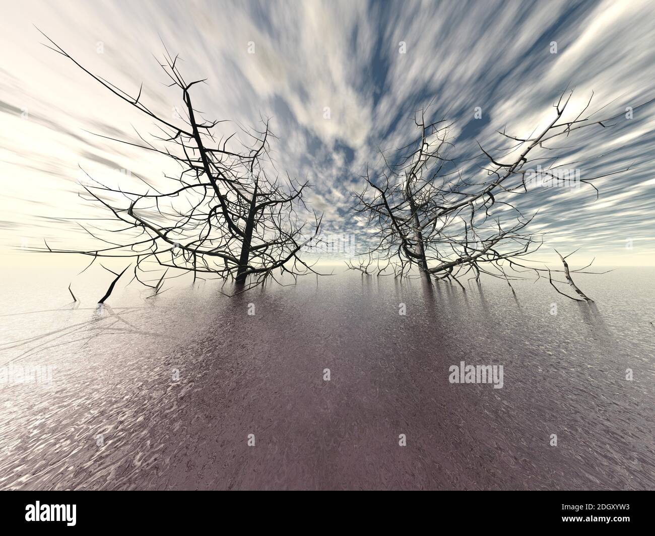 Beautiful ocean view with two large trees - 3d rendering Stock Photo ...