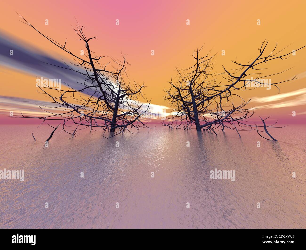 Beautiful ocean view with two large trees - 3d rendering Stock Photo ...