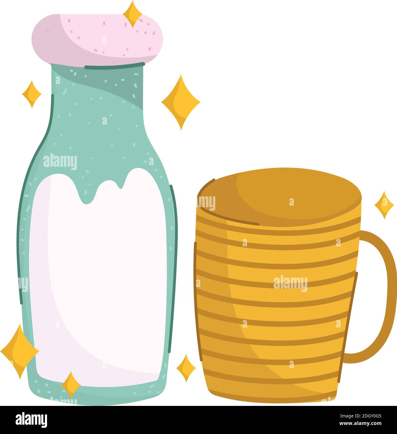 breakfast milk bottle and cup cute food fresh cartoon on white ...