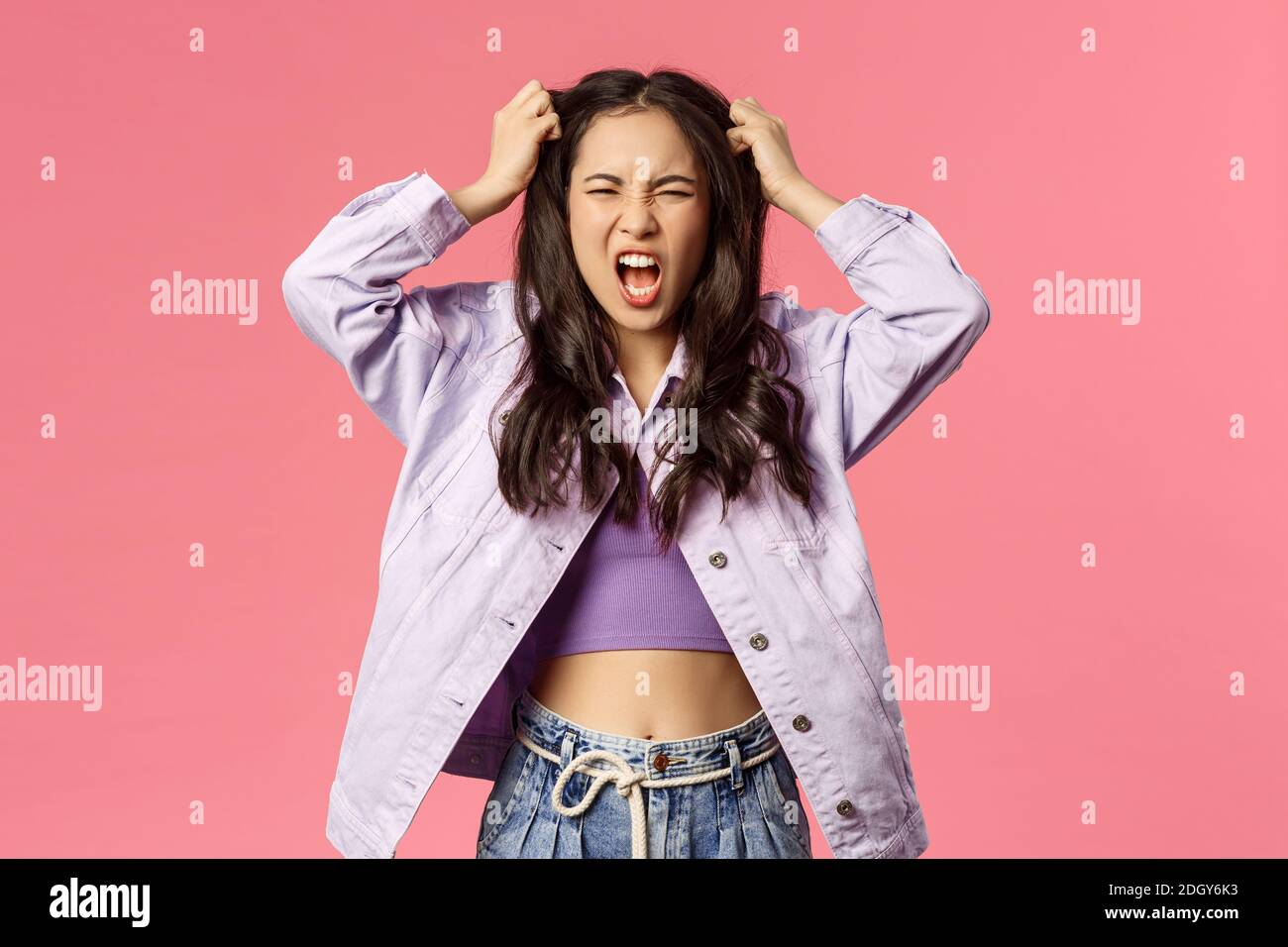 Portrait of furious young pissed-off girl losing her mind, distressed ...