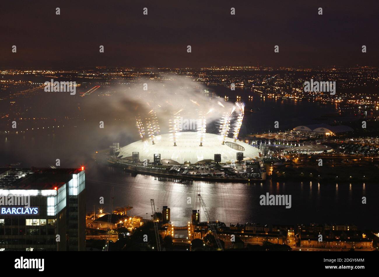 Fireworks in the London sky above the O2 Arena to help launch it's ...