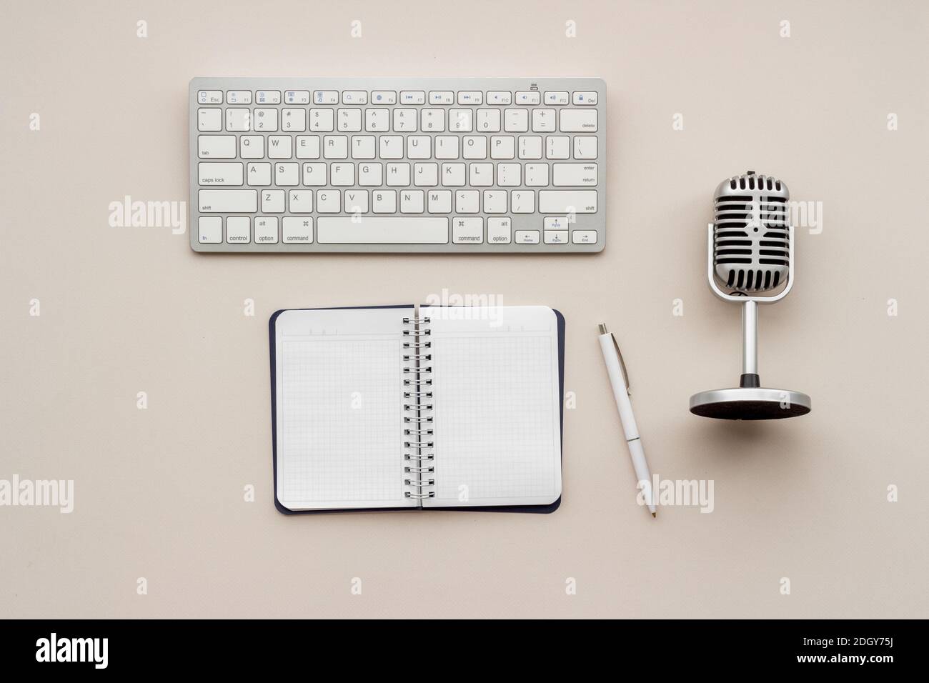 Studio microphone with keyboard on working place, top view Stock Photo ...