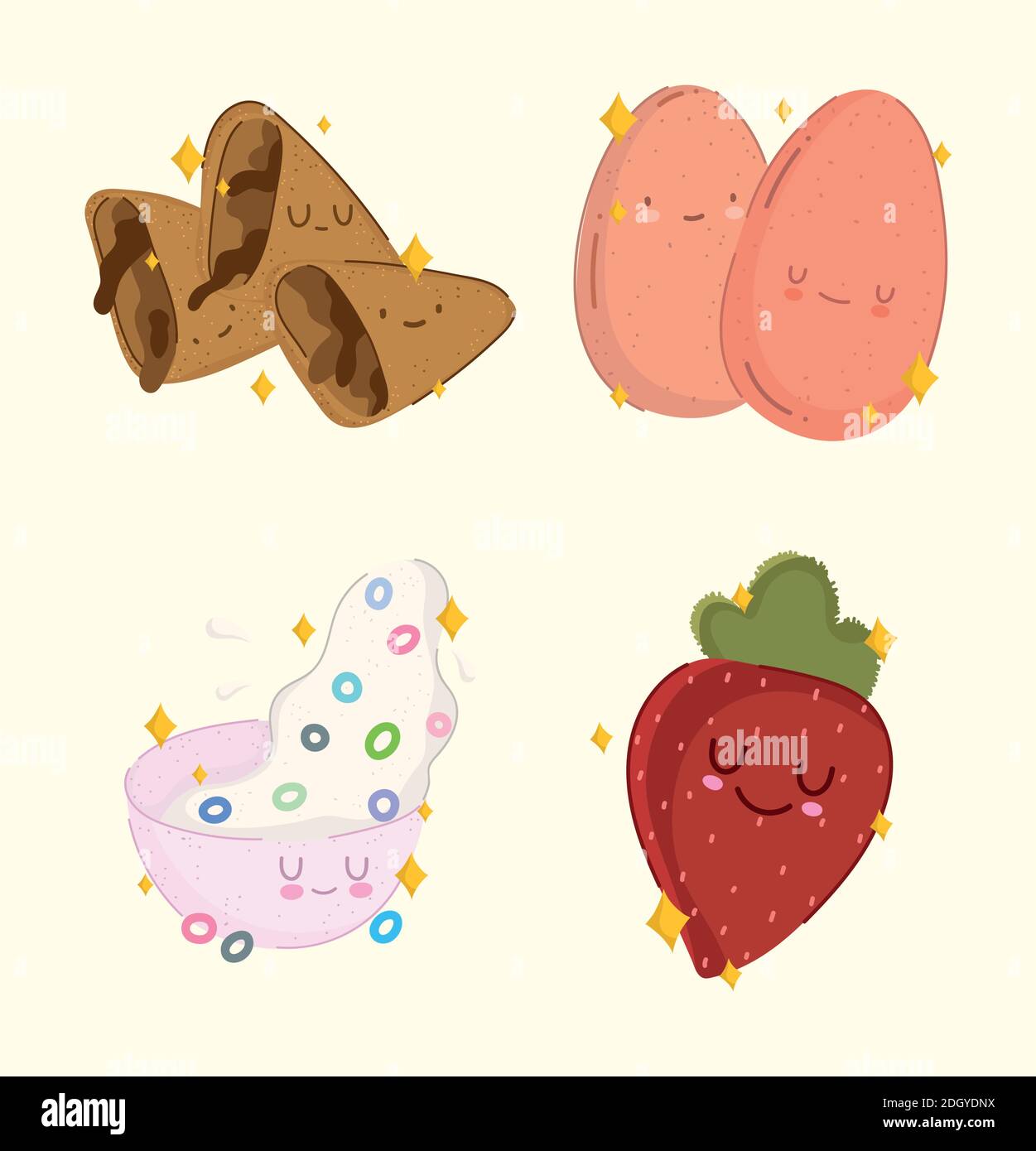 breakfast food fresh cartoon cute boiled eggs strawberry cereal and ...