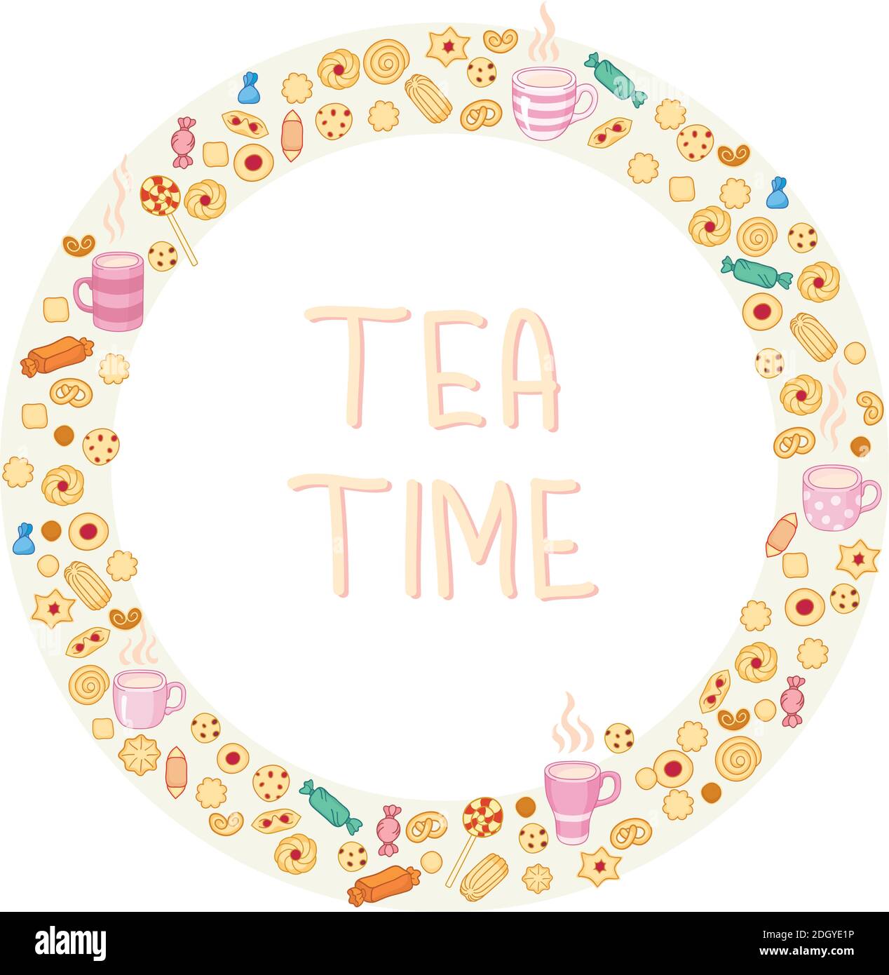 Color circle frame of tea and sweets Stock Vector Image & Art - Alamy