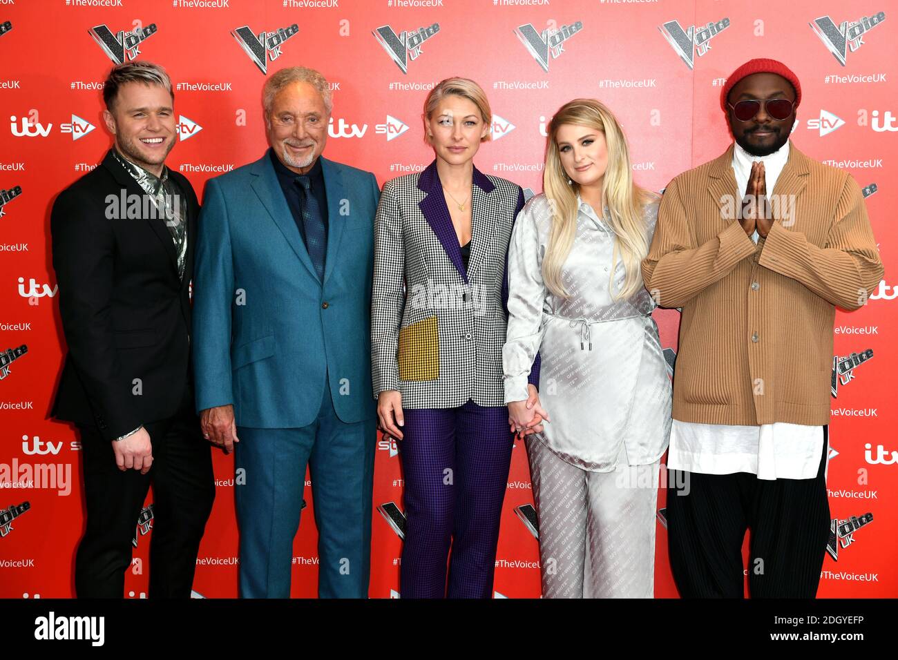 Olly Murs, Tom Jones, Emma Willis, Meghan Trainor and will.i.am (left ...
