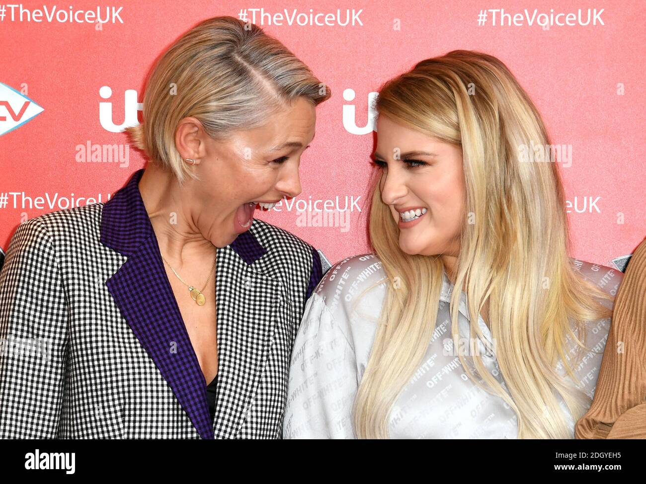 Emma Willis (left) and Meghan Trainor attending the Voice UK Series 9 ...
