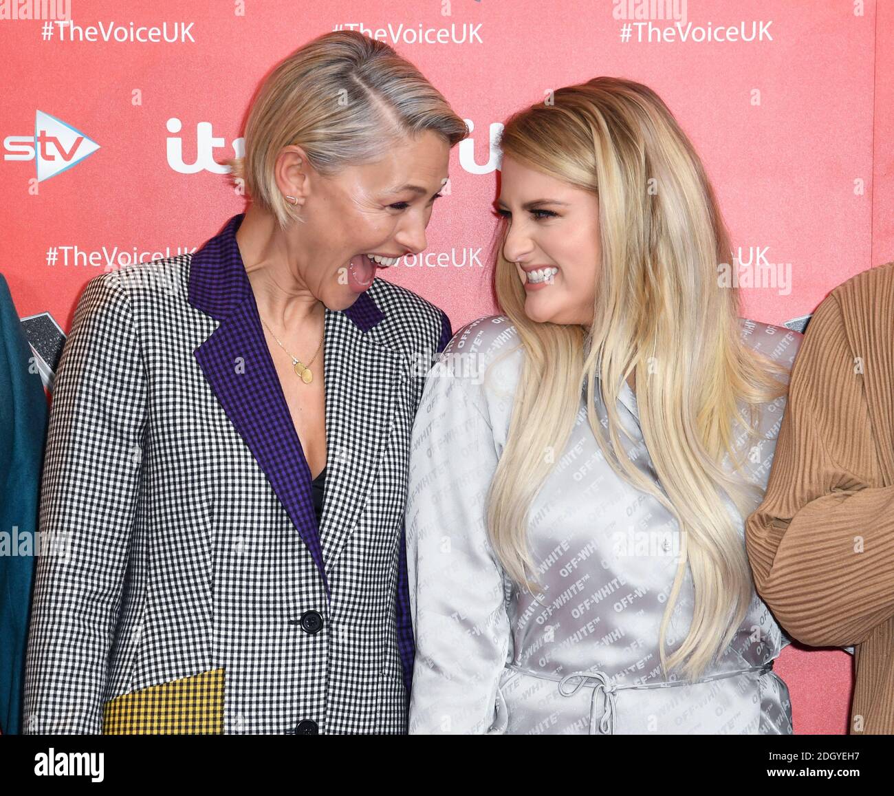 Emma Willis and Meghan Trainor attending the Voice UK Series 9 launch ...
