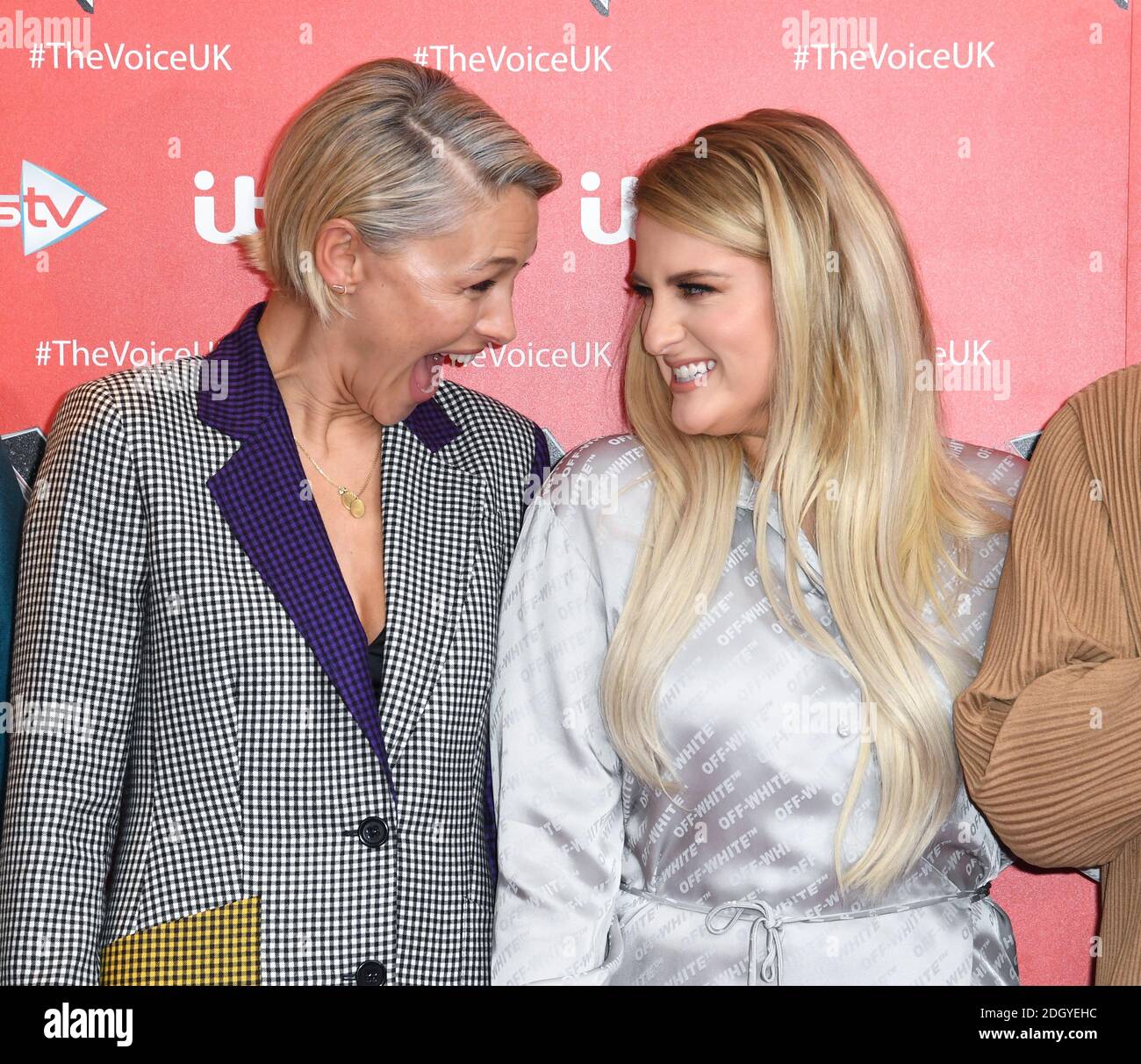 Emma Willis and Meghan Trainor attending the Voice UK Series 9 launch ...